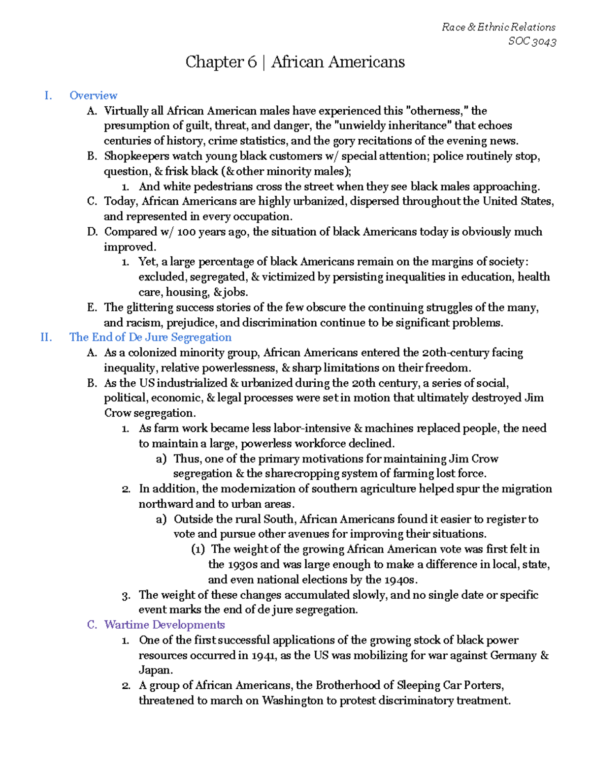 SOC 3043 | Race and Ethnic Relations | Chapter 6: African Americans ...