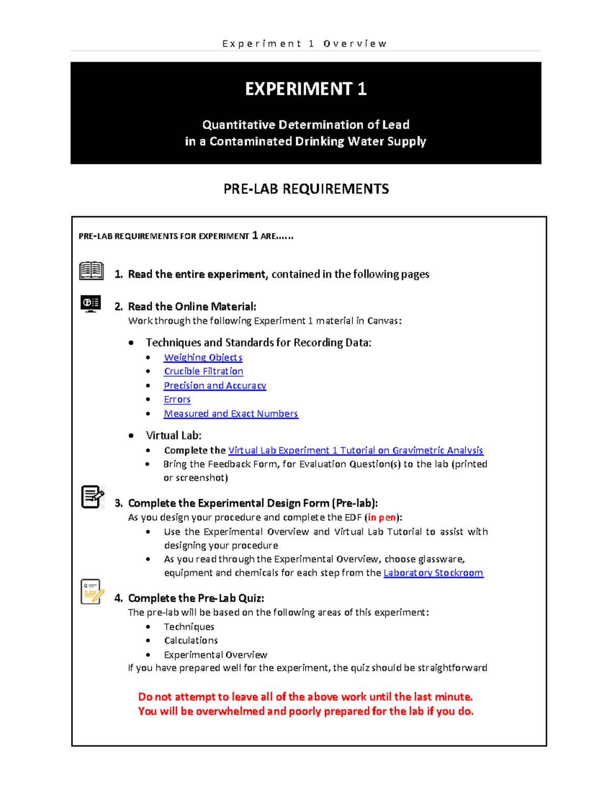 Experiment 1 Overview 22W - EXPERIMENT 1 Quantitative Determination of ...