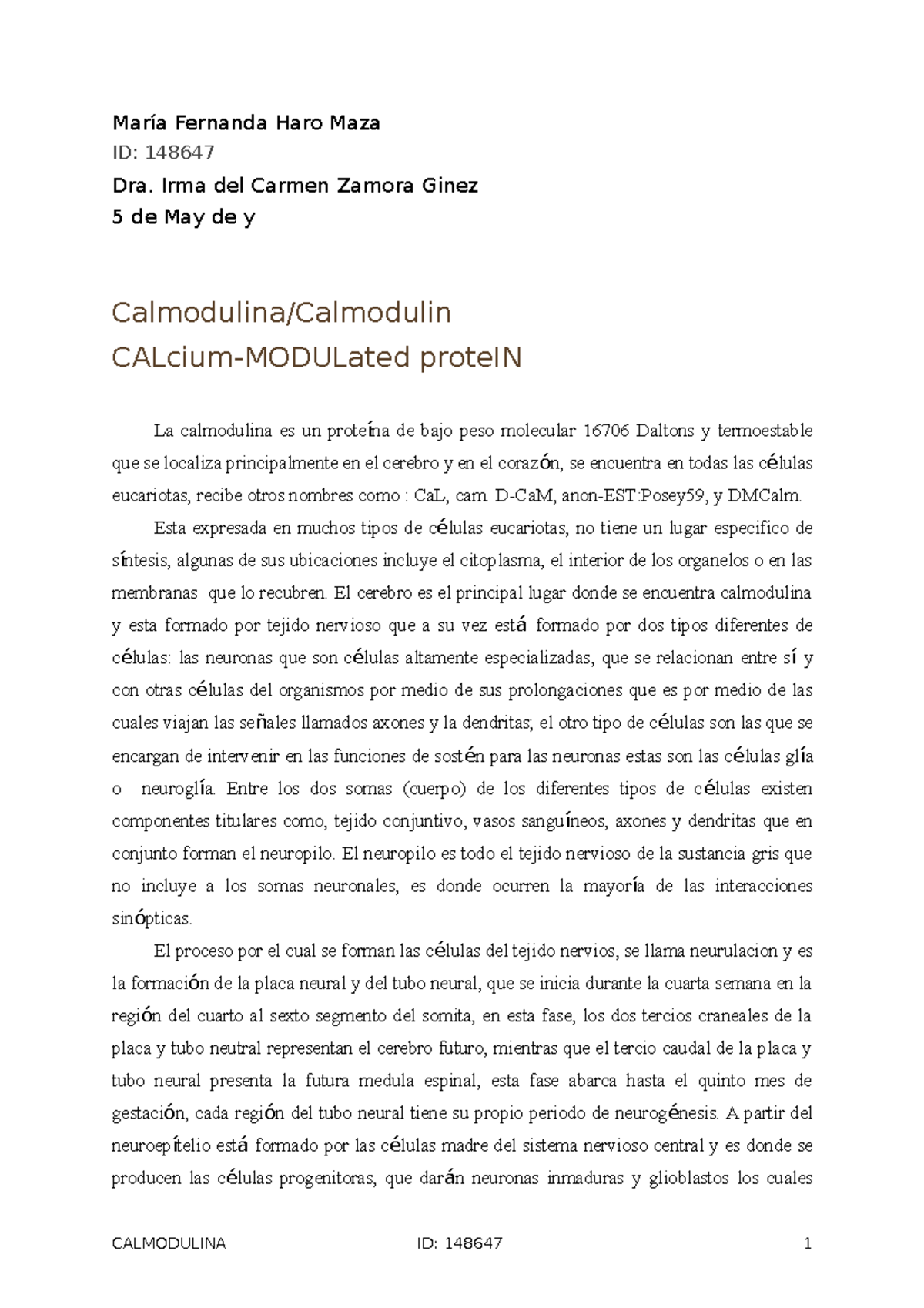 Proteína Final Biocel - María Fernanda Haro Maza ID: 148647 Dra. Irma ...