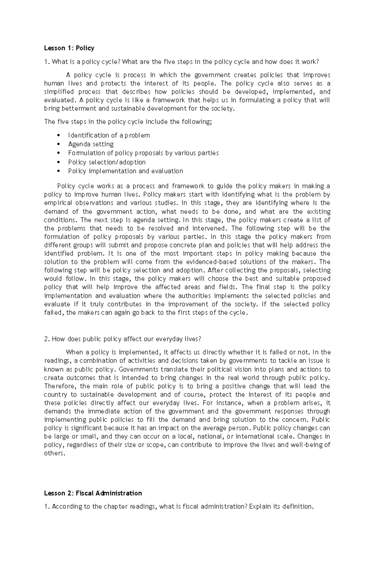 Module 4 Introduction to Public Administration - Lesson 1: Policy What ...