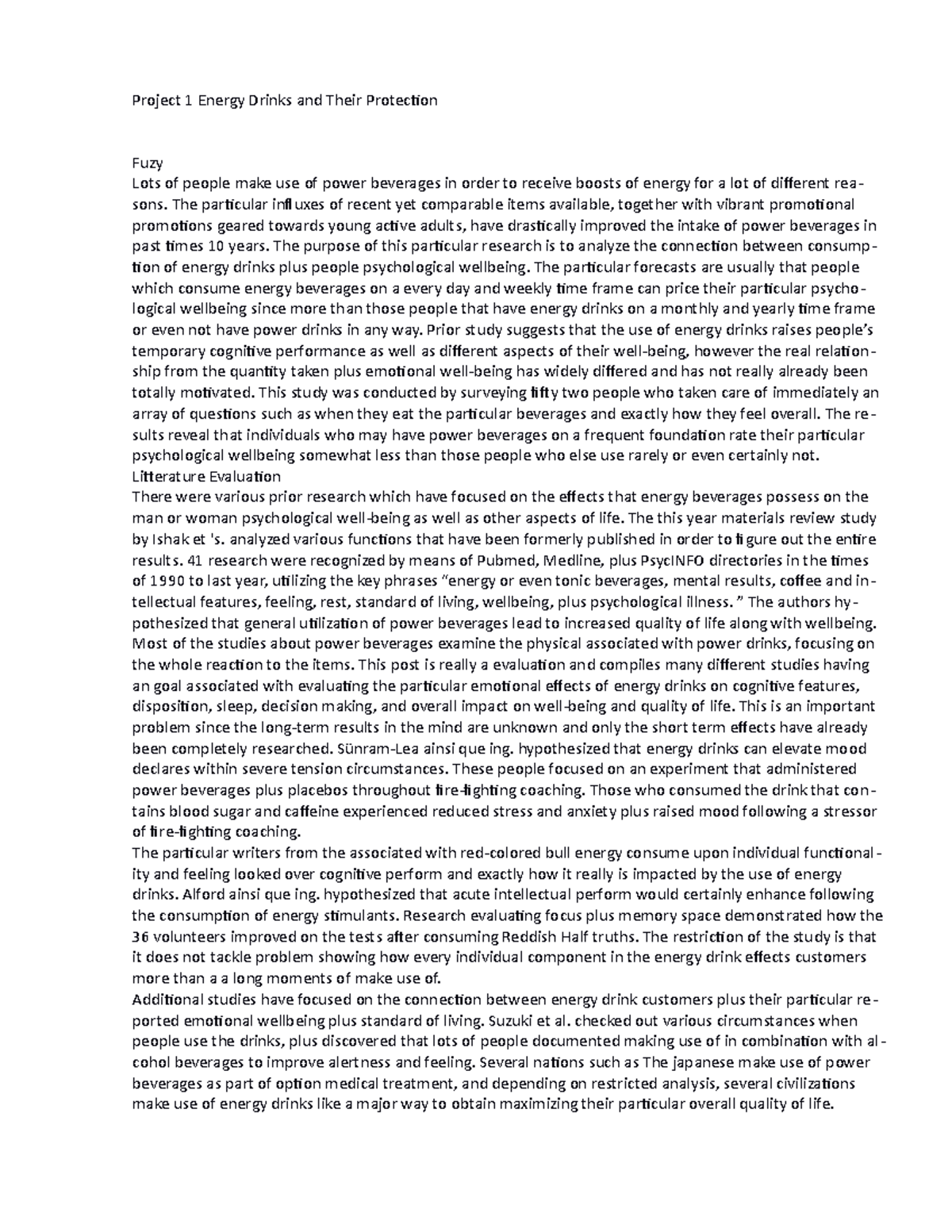 Assignment 1 Energy Drinks and Their Safety - Project 1 Energy Drinks ...