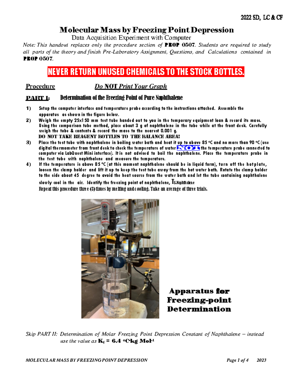 WEEK 5 Molecular MASS BY Freezing Point Depression - Molecular Mass by ...