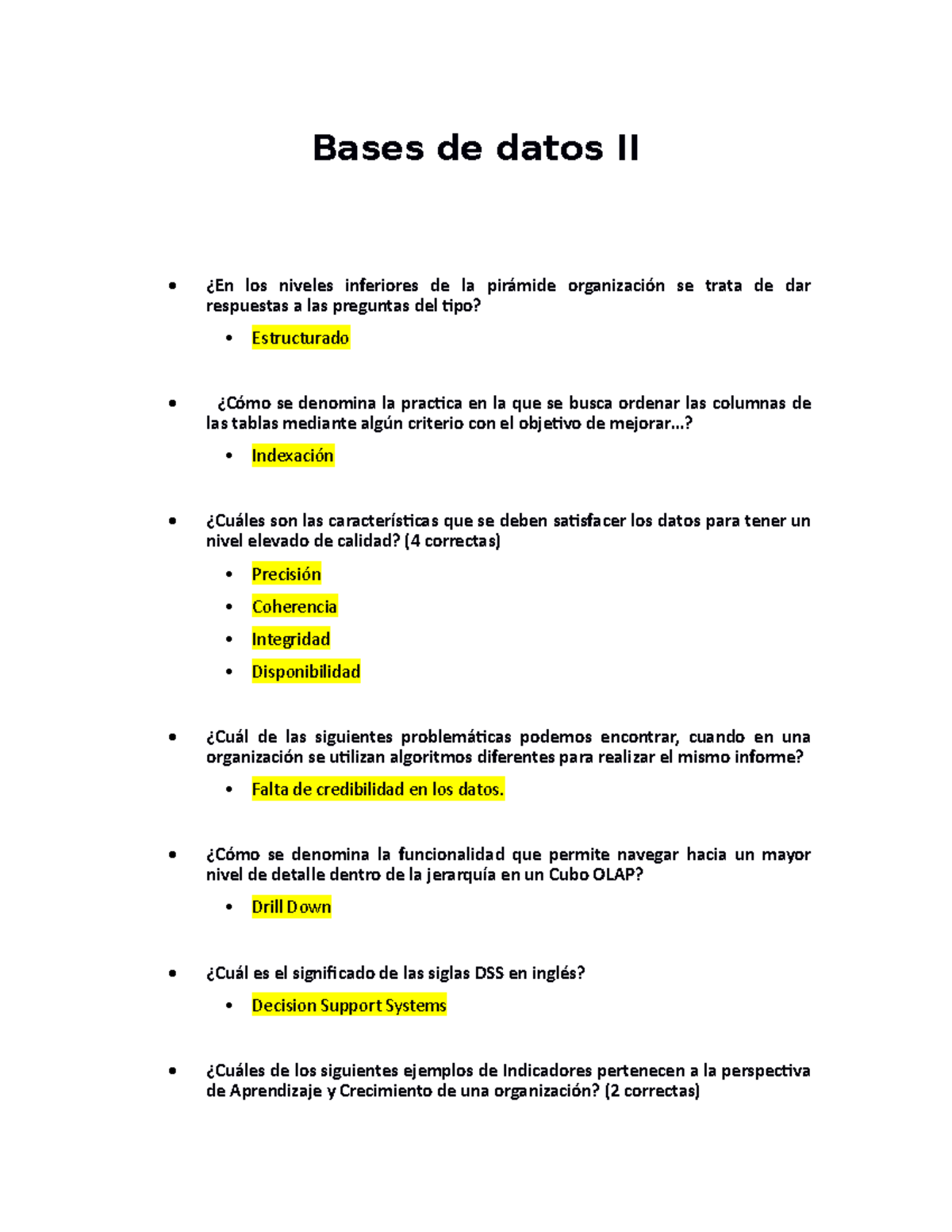 Base Datos II - Preguntero primer parcial 2022 - Bases de datos II ¿En ...