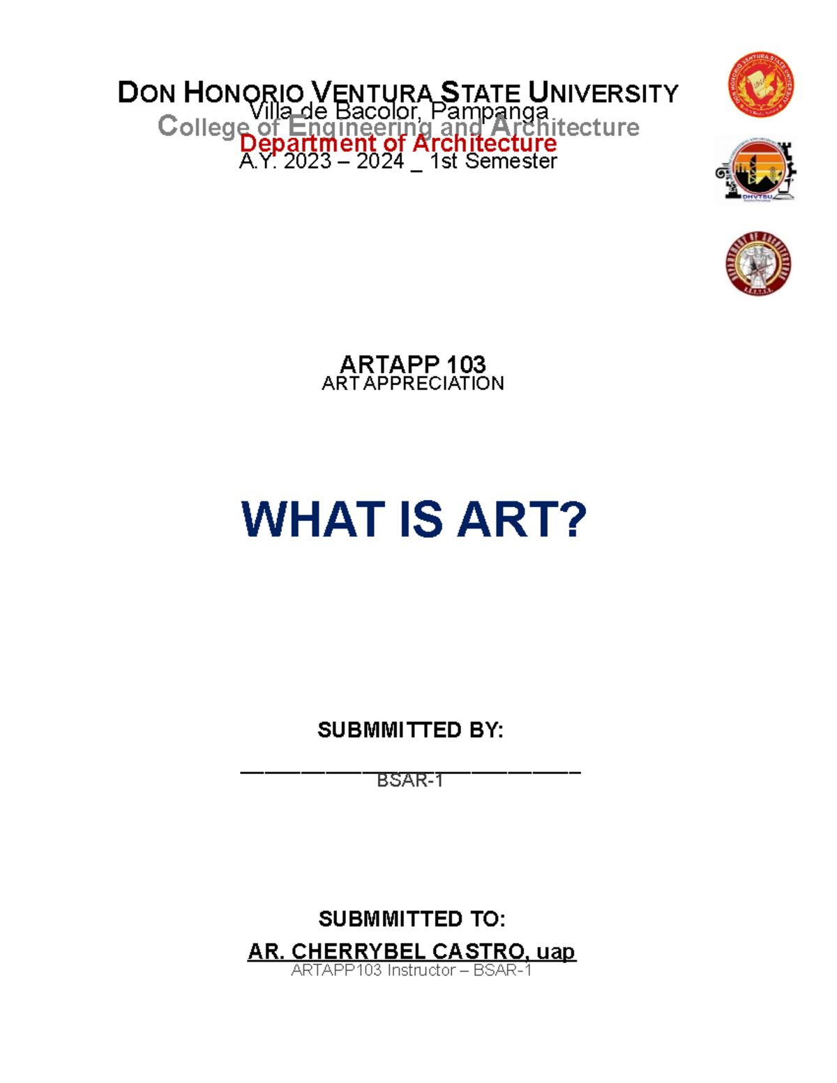 Artapp 103- Research-NO - DON HONORIO VENTURA STATE UNIVERSITY Villa de Bacolor, Pampanga ...