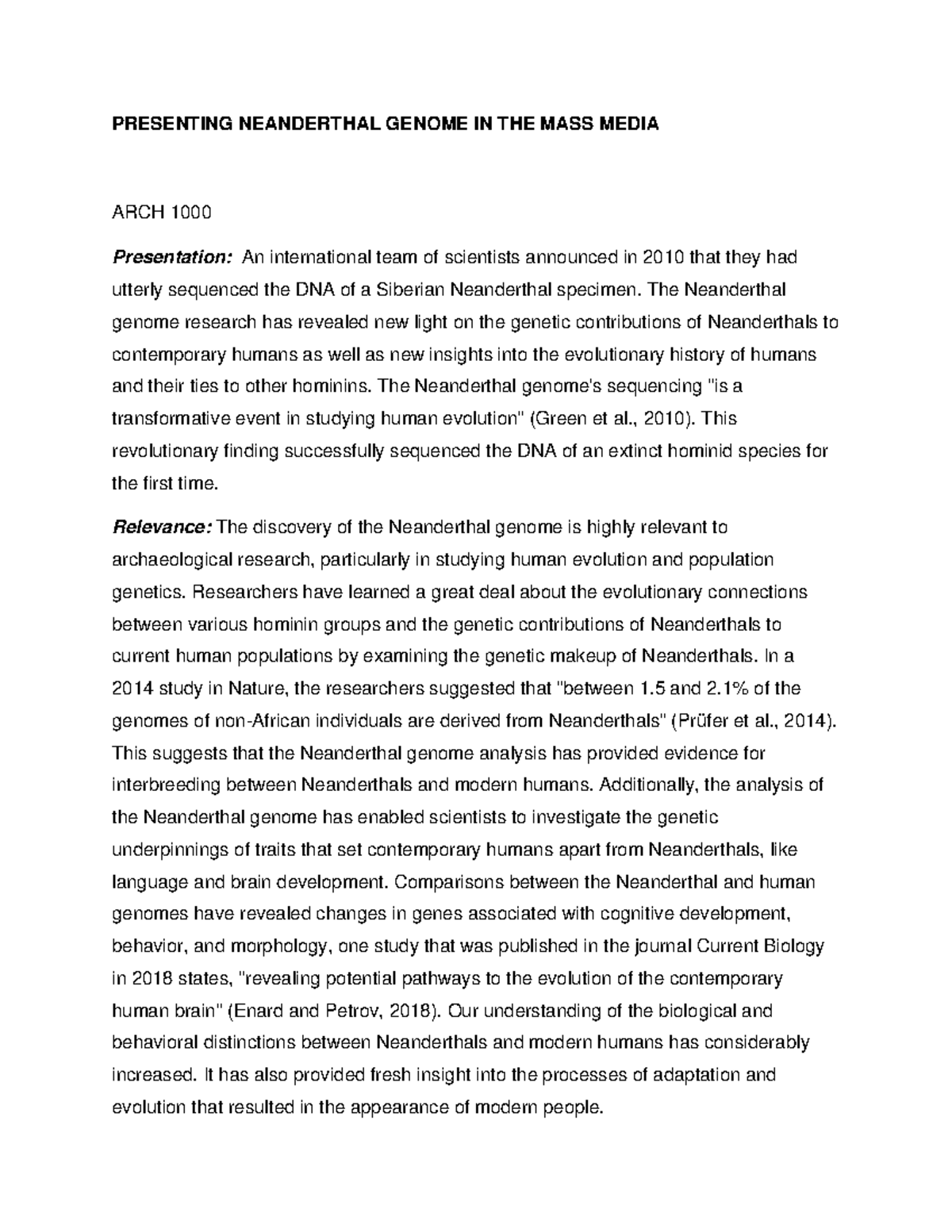 Presenting Neanderthal Genome IN THE MASS Media - PRESENTING ...