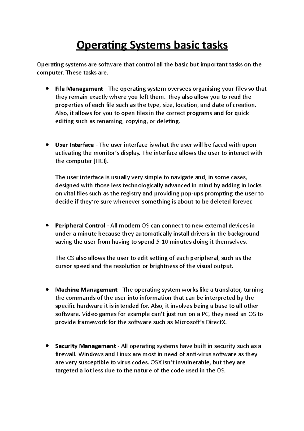 Operating Systems basic tasks - Operating Systems basic tasks Operating ...