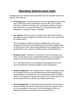 Operating Systems basic tasks - Operating Systems basic tasks Operating ...