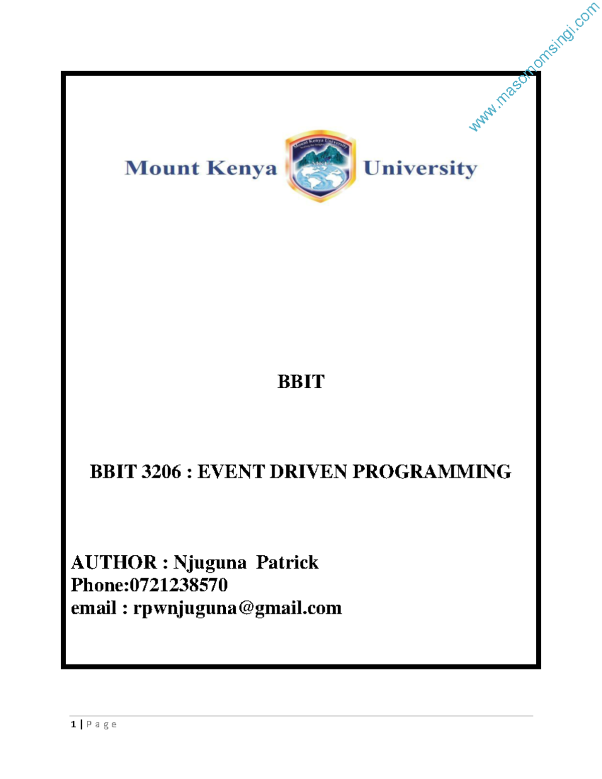 BBIT 3306 Event Driven programming - BBIT BBIT 3206 : EVENT DRIVEN ...
