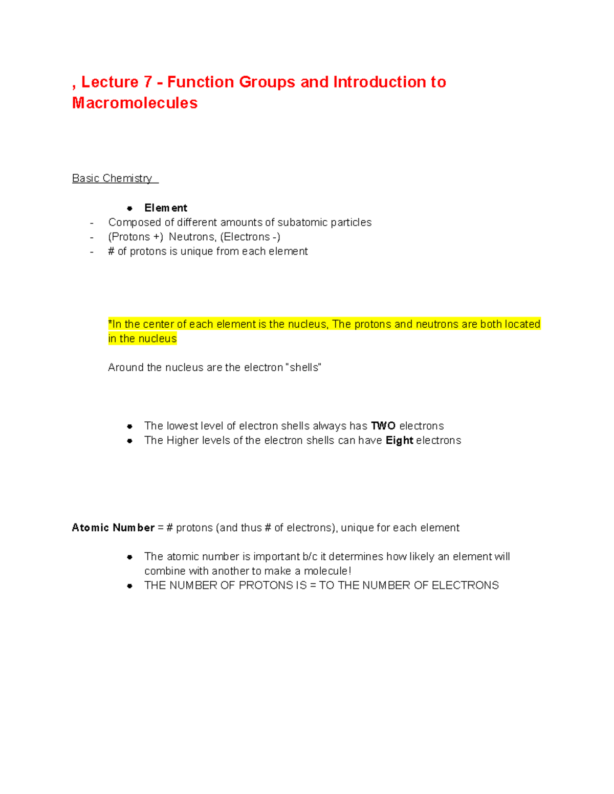 Biology Unit 2 Notes - Dr. O'hare Unit 2 - , Lecture 7 - Function ...