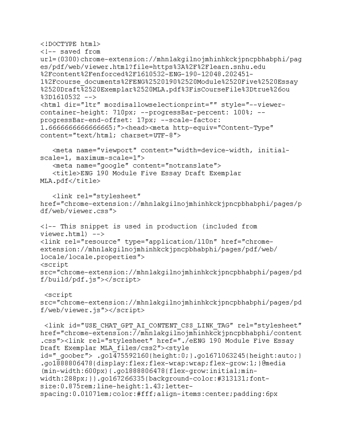 E ENG 190 Module Five Essay Draft Exemplar MLA