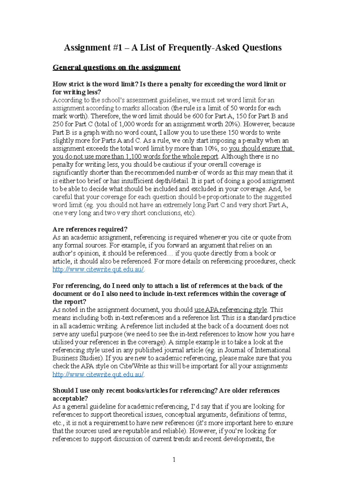 Assignment #1 FAQs - Assigment FAQ - Assignment #1 – A List of Frequently-Asked Questions ...