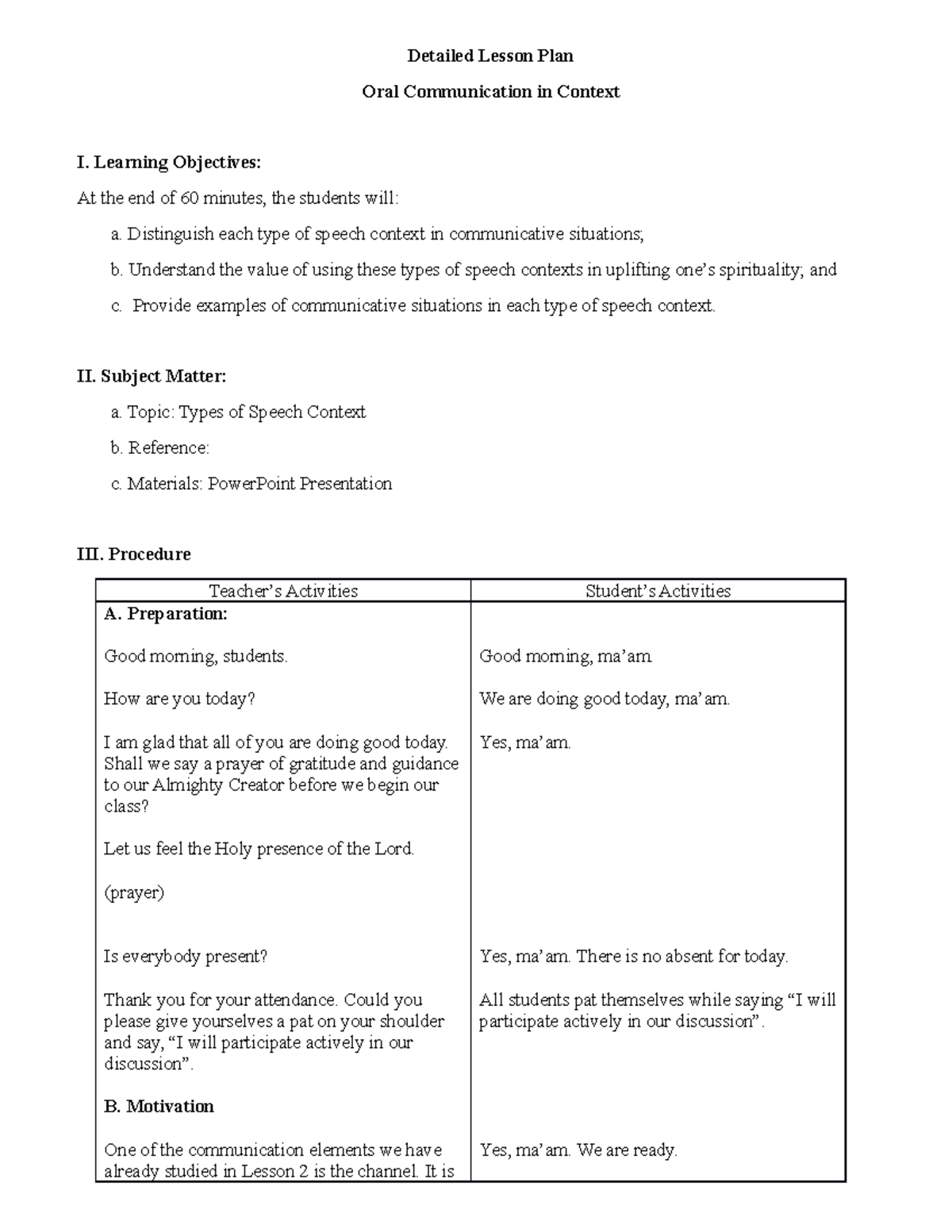 Detailed-Lesson-Plan - Detailed Lesson Plan Oral Communication in ...