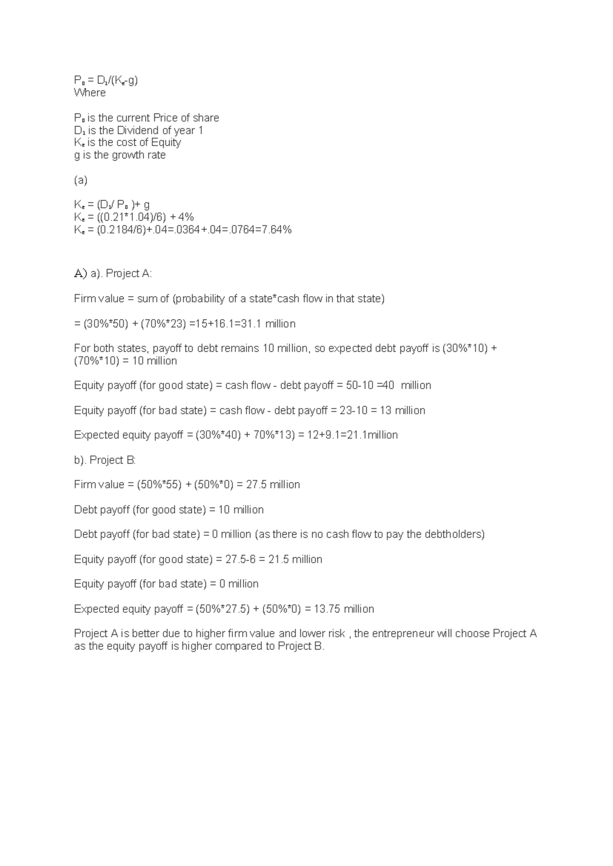 P0 - notes - P 0 = D 1 /(Ke-g) Where P 0 is the current Price of share ...
