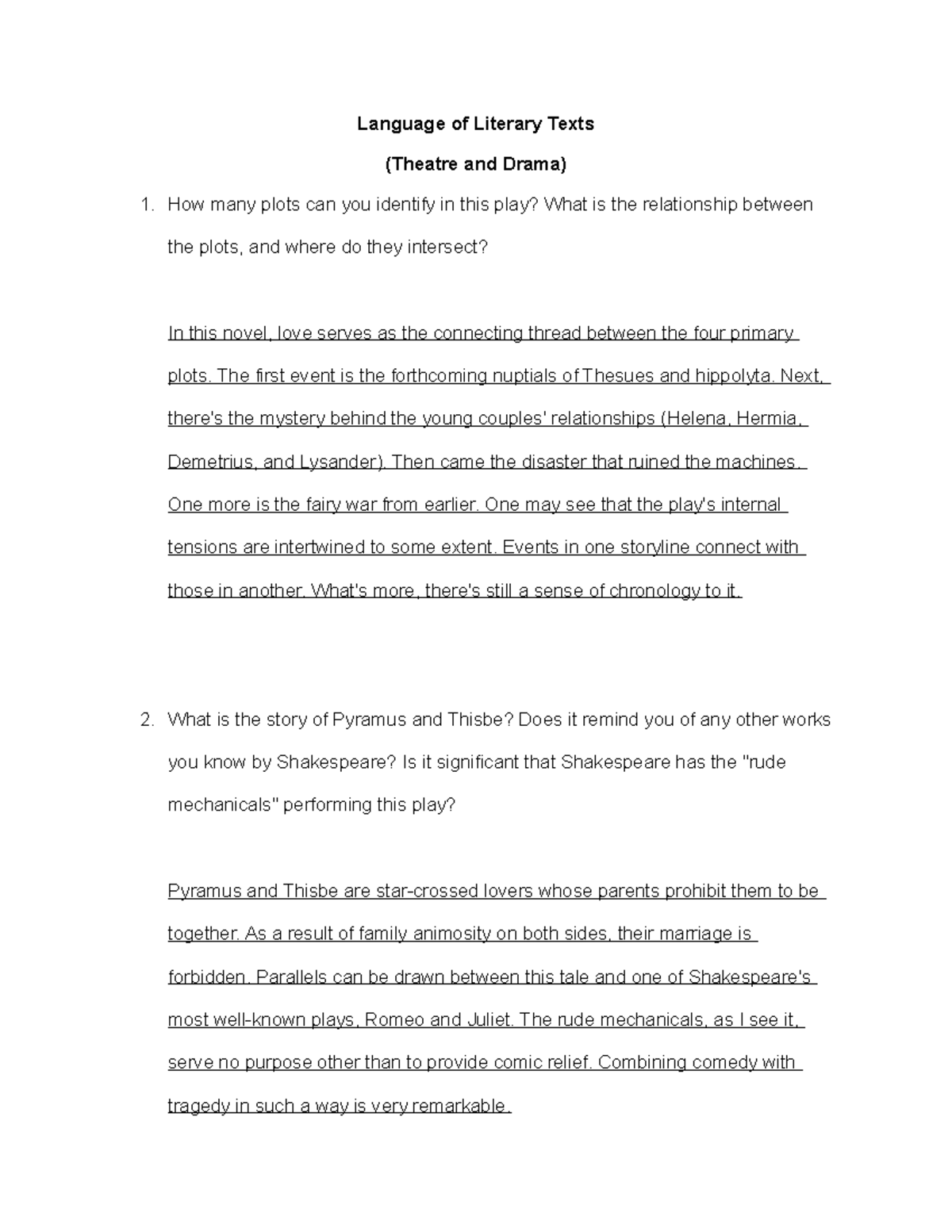 EL 223 Language of Literary Texts - Theatre and Drama - Language of ...