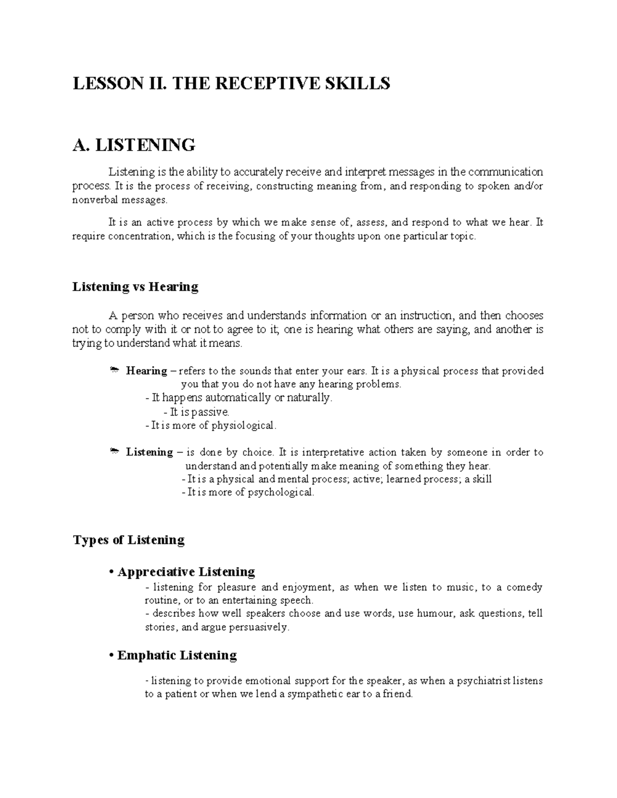 Pur Com-Lesson-2 - LESSON II. THE RECEPTIVE SKILLS A. LISTENING ...