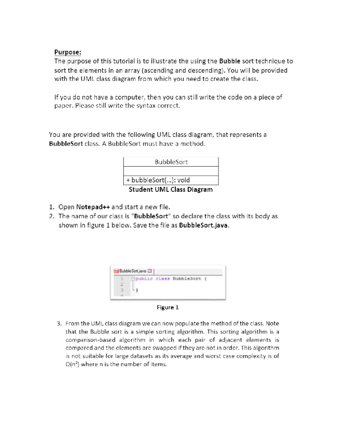 Bubble Sort - You will be provided with the UML class diagram from ...