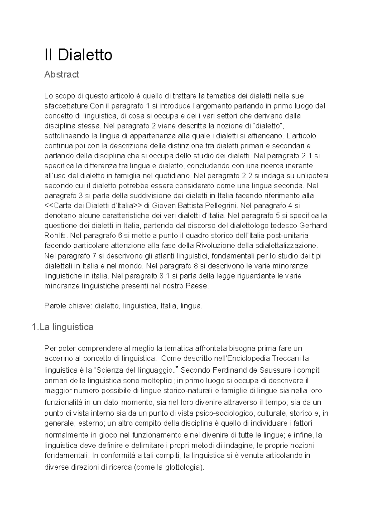 Tesina sui dialetti - Il Dialetto Abstract Lo scopo di questo articolo ...
