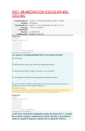 Trabajo de Mediacion Escolar - MEDIACIÓN ESCOLAR TALLER Desarrollo Respuesta actividad 1: “Todos ...