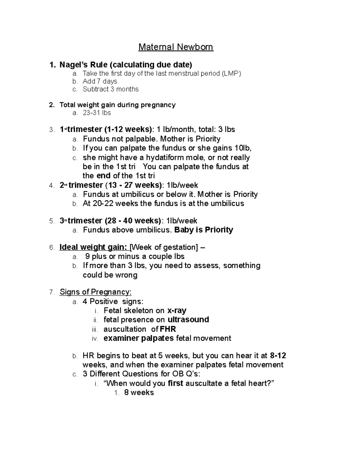 OB nclex notes overview - Maternal Newborn 1. Nagel’s Rule (calculating ...