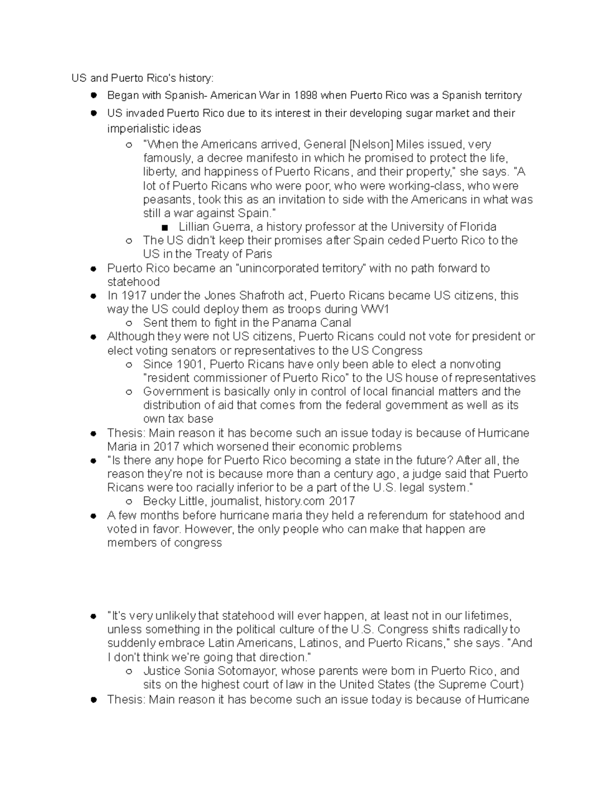 Informative speech outline - US and Puerto Rico’s history: Began with ...