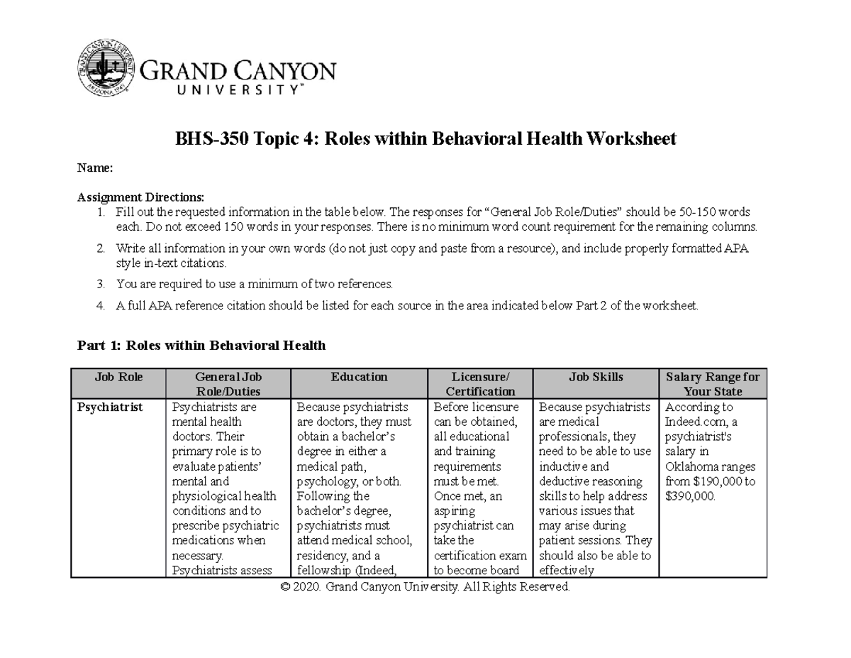 BHS-350 Topic 4 - Roles Worksheet - BHS-350 Topic 4: Roles within ...
