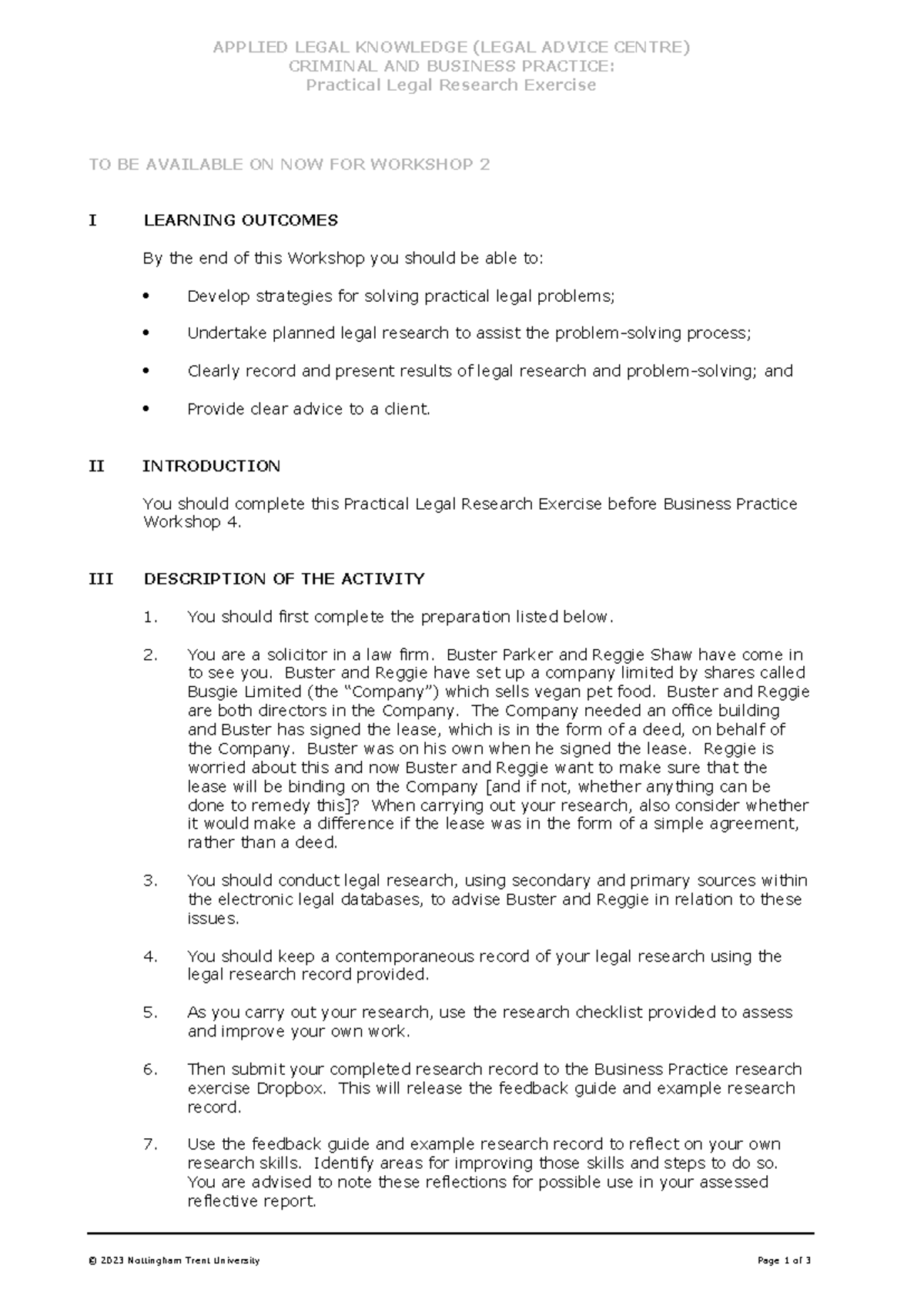 ALK BU W2 Research exercise - Description - APPLIED LEGAL KNOWLEDGE ...