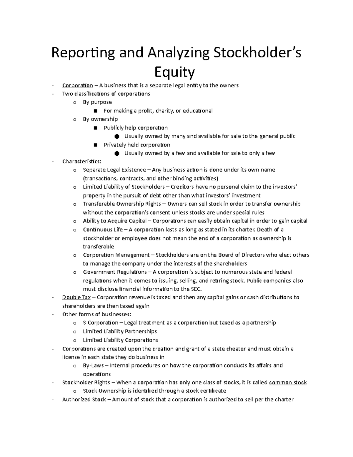 Reporting and Analyzing Stockholder - Reporting and Analyzing ...