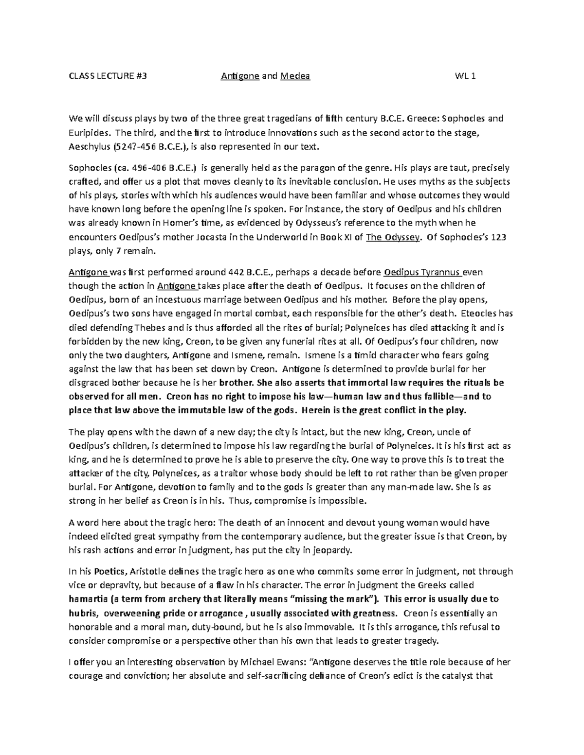 Class Lecture#3 Antigone and Medea - CLASS LECTURE #3 Antigone and ...