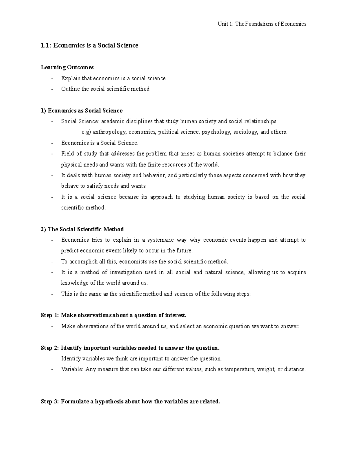 1.1 Economics is a Social Science - Unit 1: The Foundations of ...