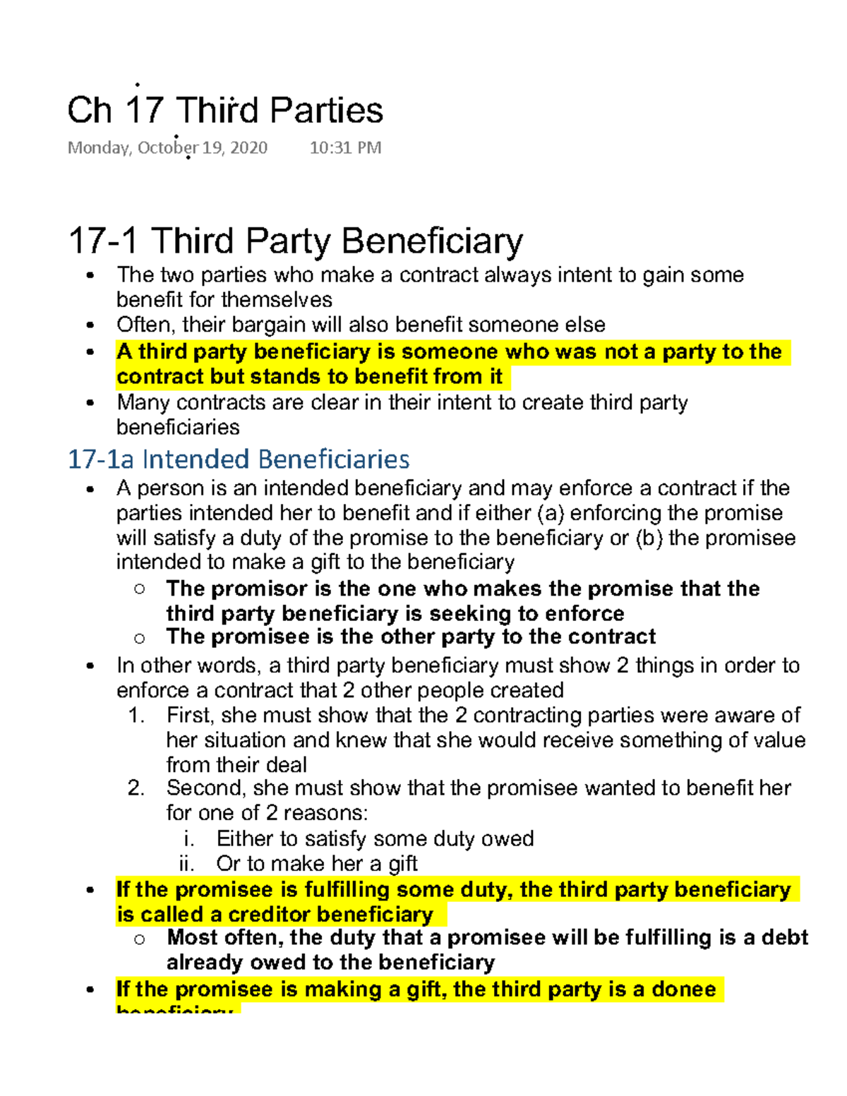 Ch 17 Third Parties - Lecture notes 17 - 17 -1 Third Party Beneficiary ...