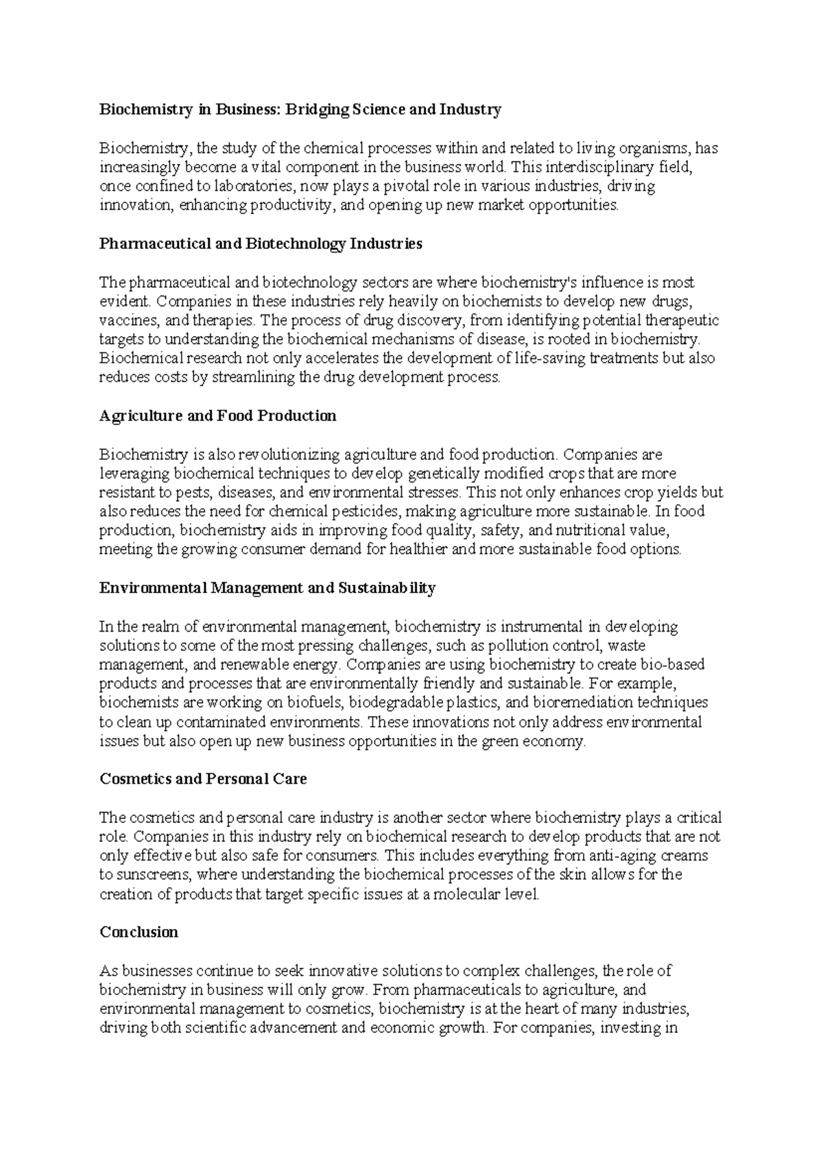 Helpful notes - Biochemistry in Business: Bridging Science and Industry ...
