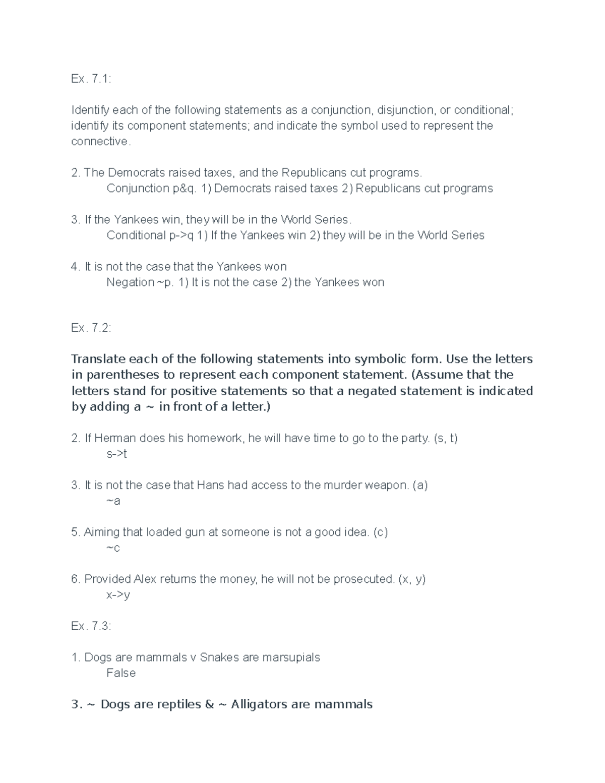 Homework 5 - Assignment 5 for Logic of Everyday Reasoning. - Ex. 7: Identify each of the ...