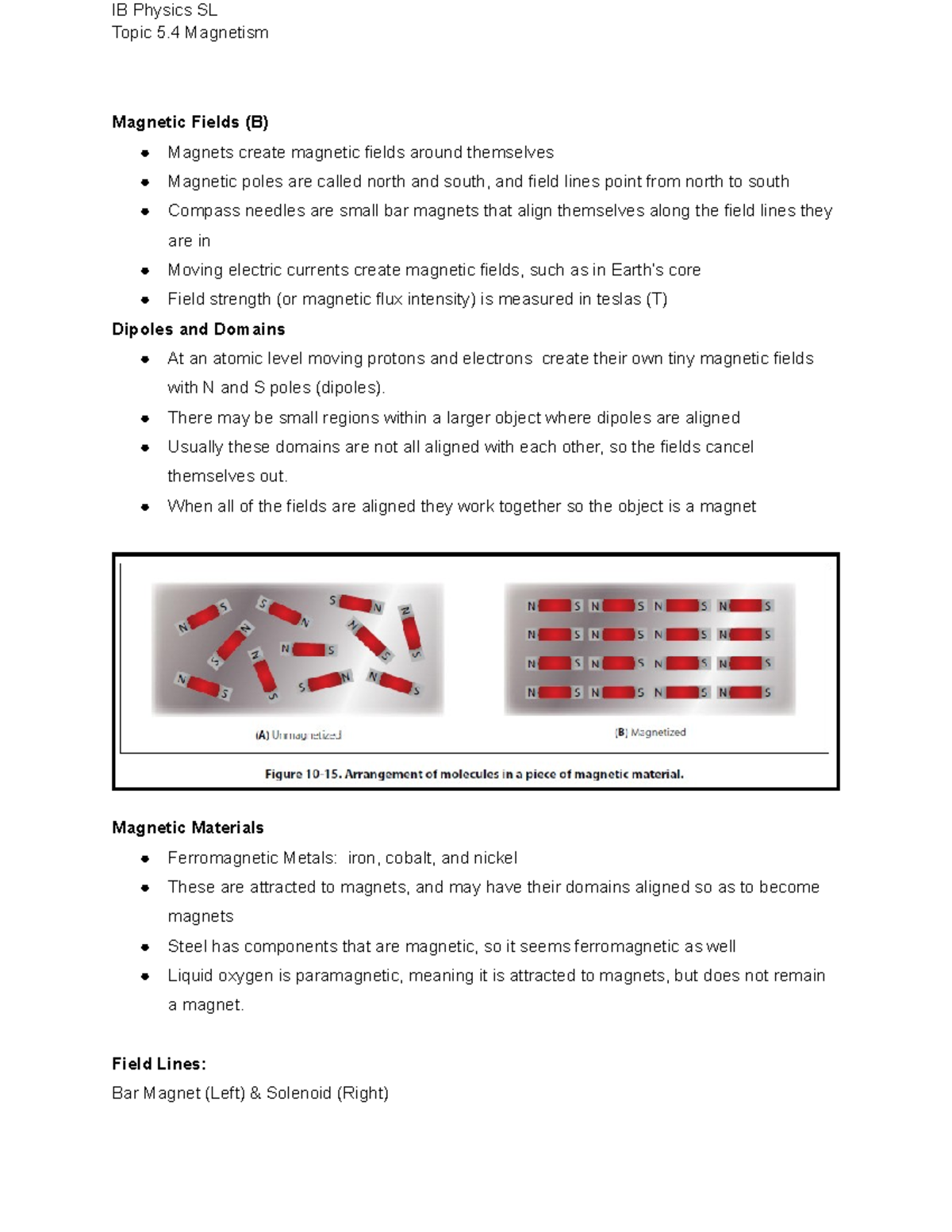 IB Physics SL 5.4 Notes - Topic 5 Magnetism Magnetic Fields (B) Magnets ...