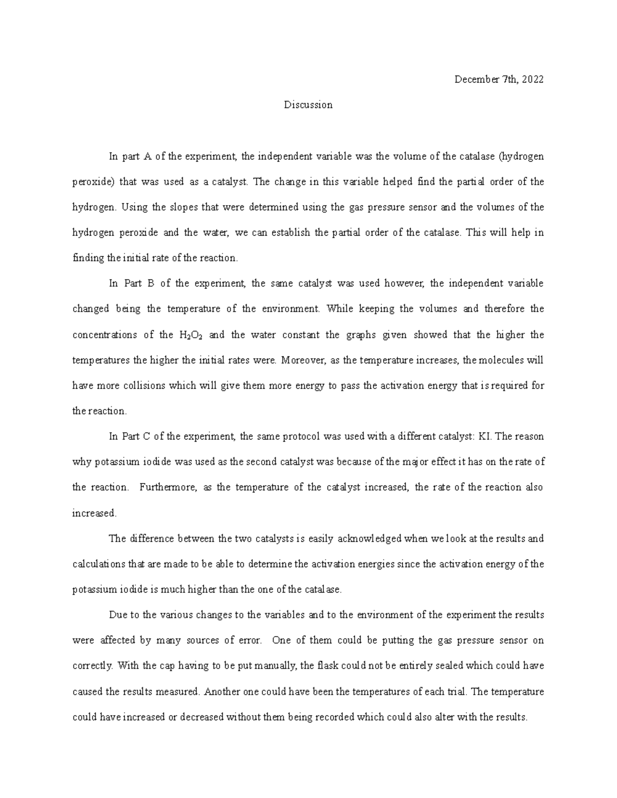 Discussion-5 - Lecture Notes - December 7th, 2022 Discussion In part A ...