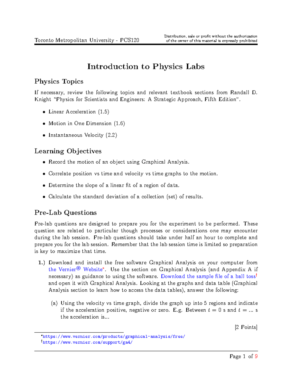 Lab 1 - Introduction to Physics Labs - Toronto Metropolitan University ...