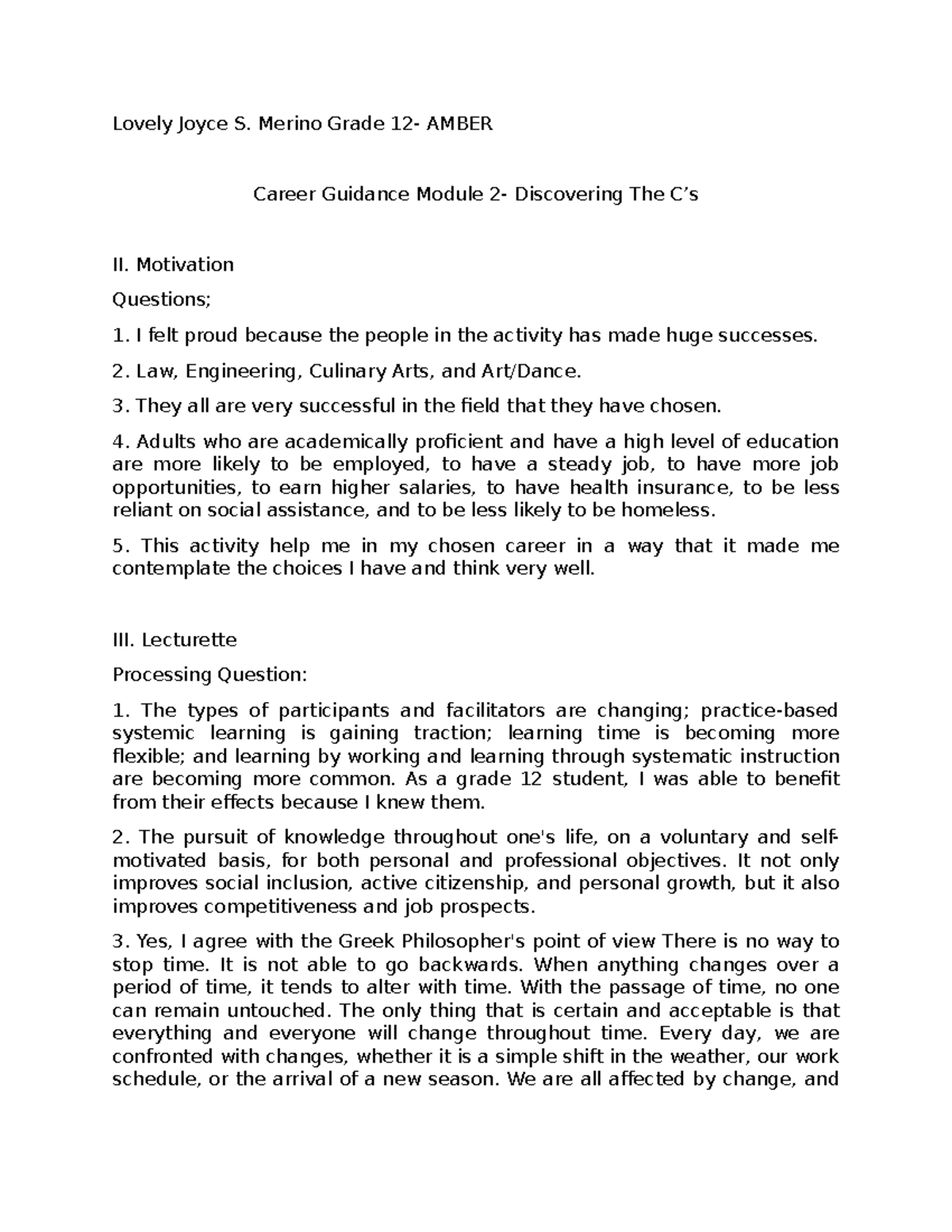 Career Guidance 2 - NOTES - Lovely Joyce S. Merino Grade 12- AMBER ...