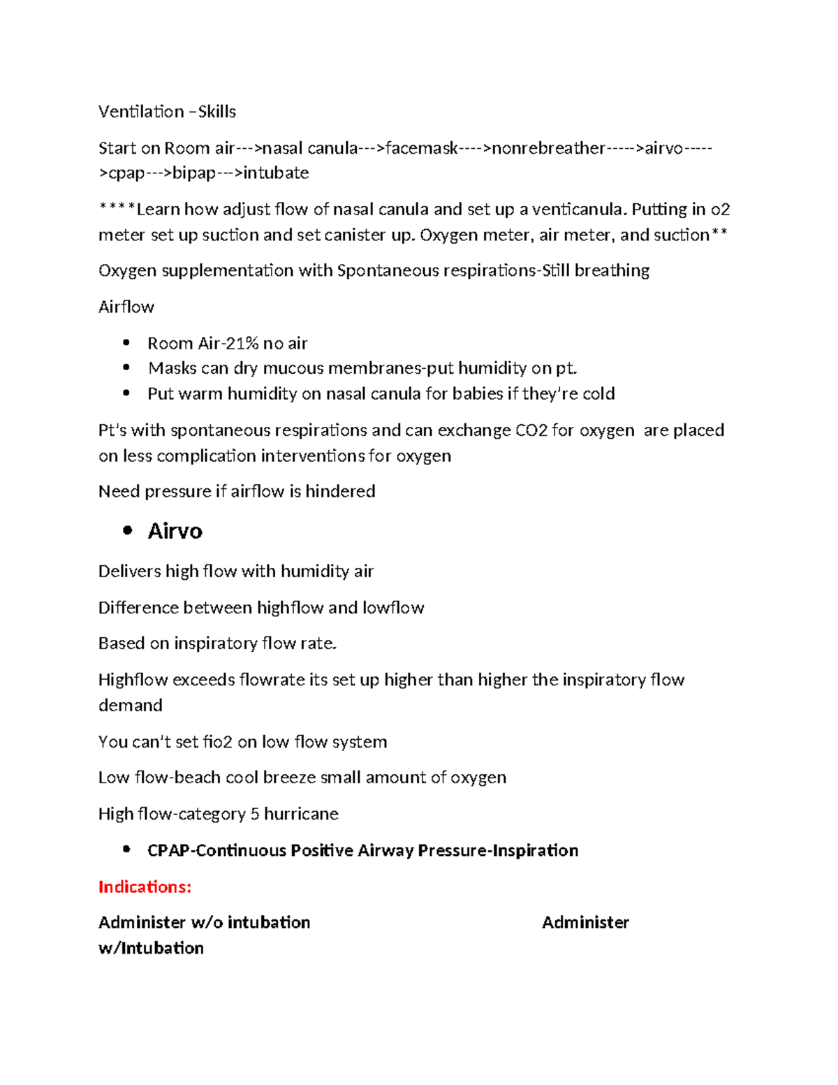 Ventilation - Vents - Ventilation –Skills Start on Room air->nasal ...