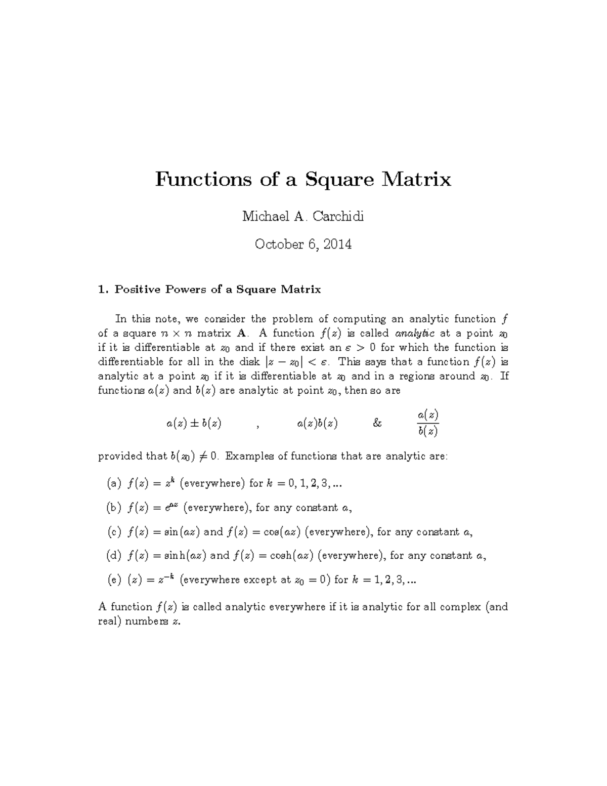 Mat func - Functions of Matrices - Functions of a Square Matrix Michael ...