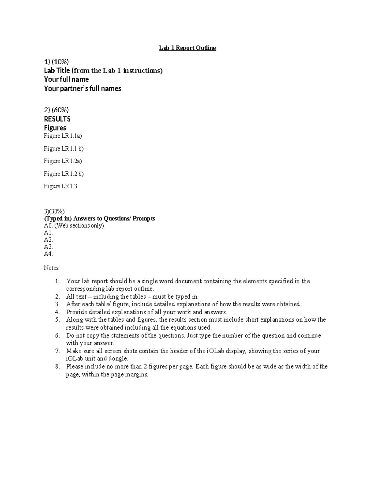 PHY-252 Lab 1 Report Outline F24 Students - Lab 1 Report Outline 1) (10%) Lab Title (from the ...