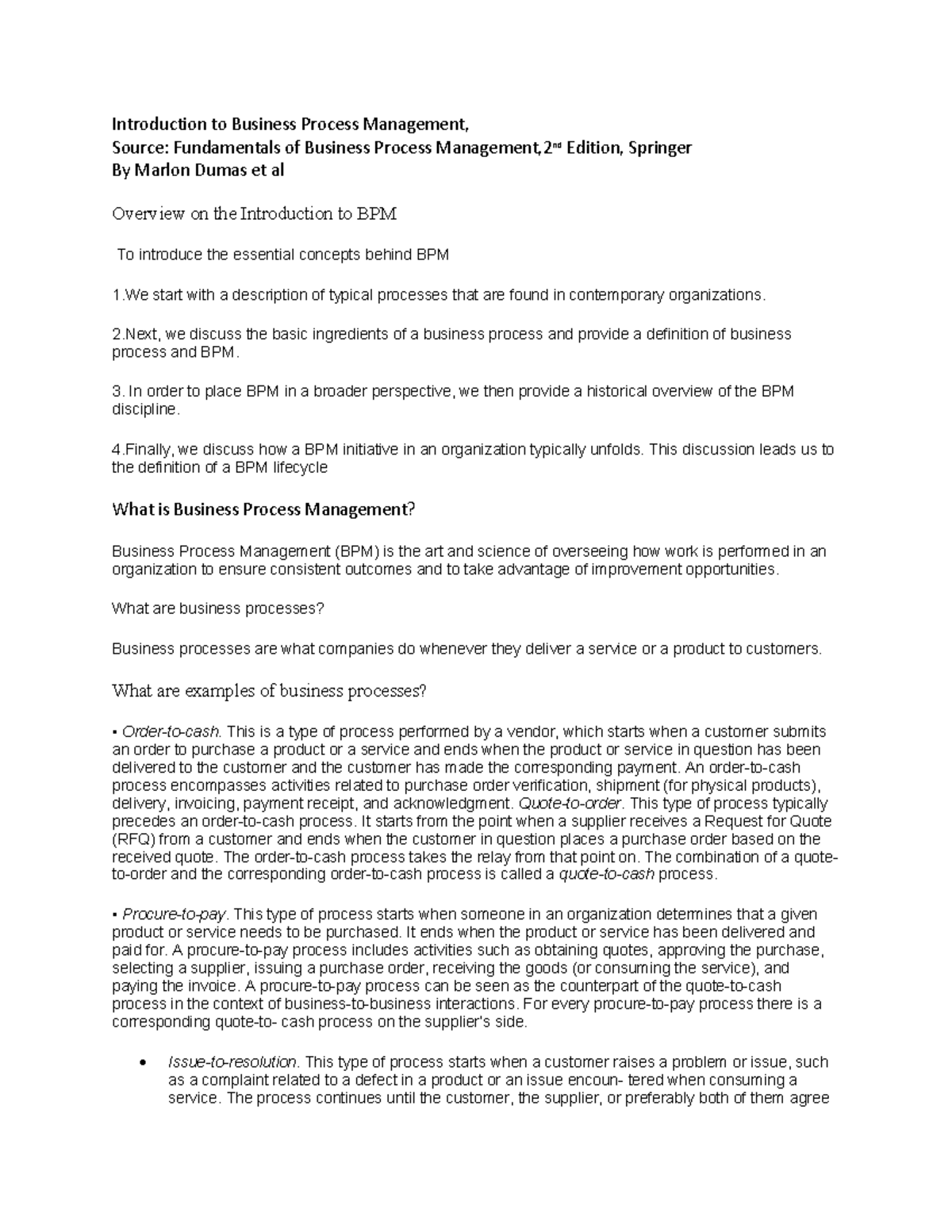 Week 3- Introduction to business process management - Introduction to ...