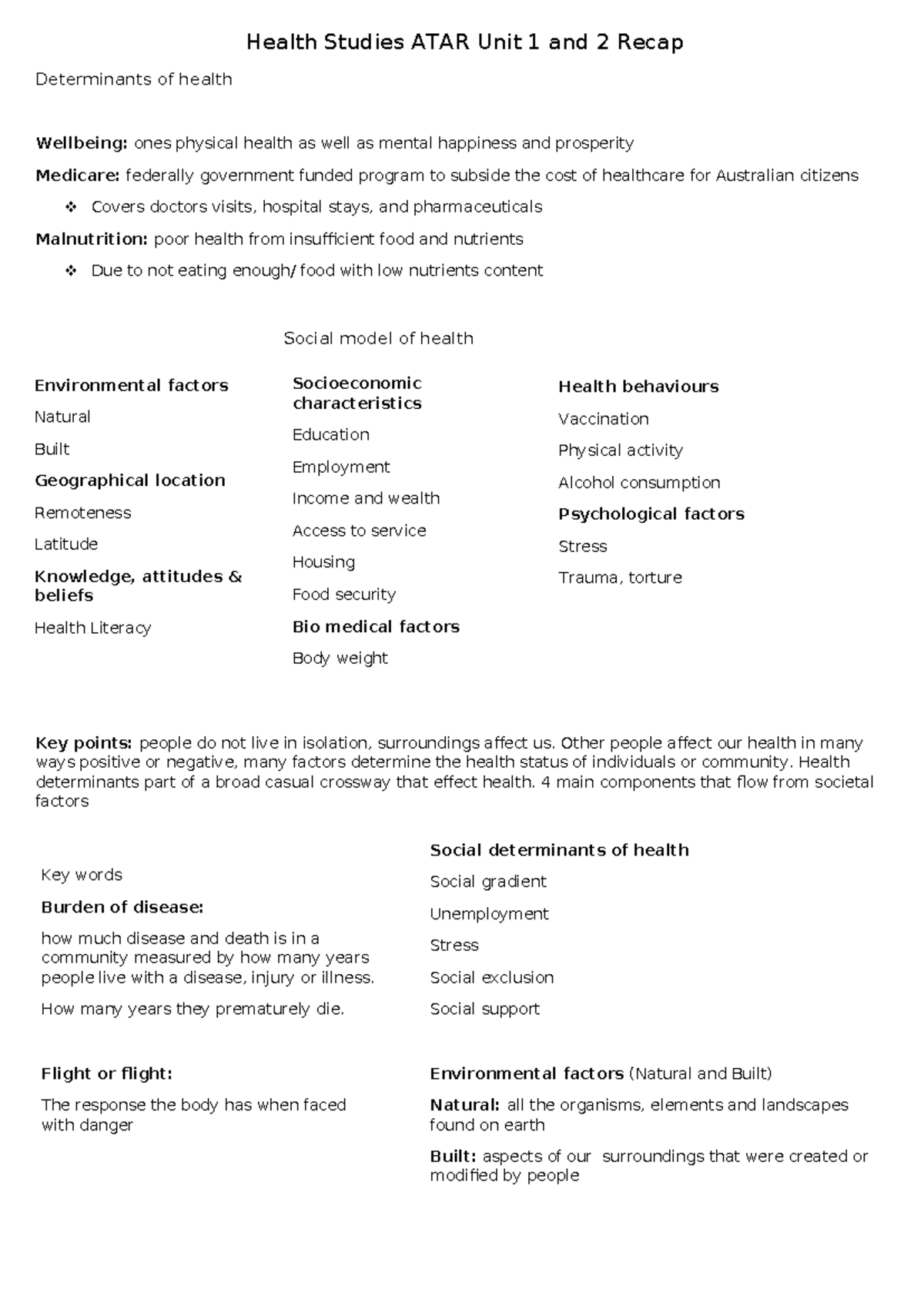 Unit notes 1 and 2 - yup - Health Studies ATAR Unit 1 and 2 Recap ...