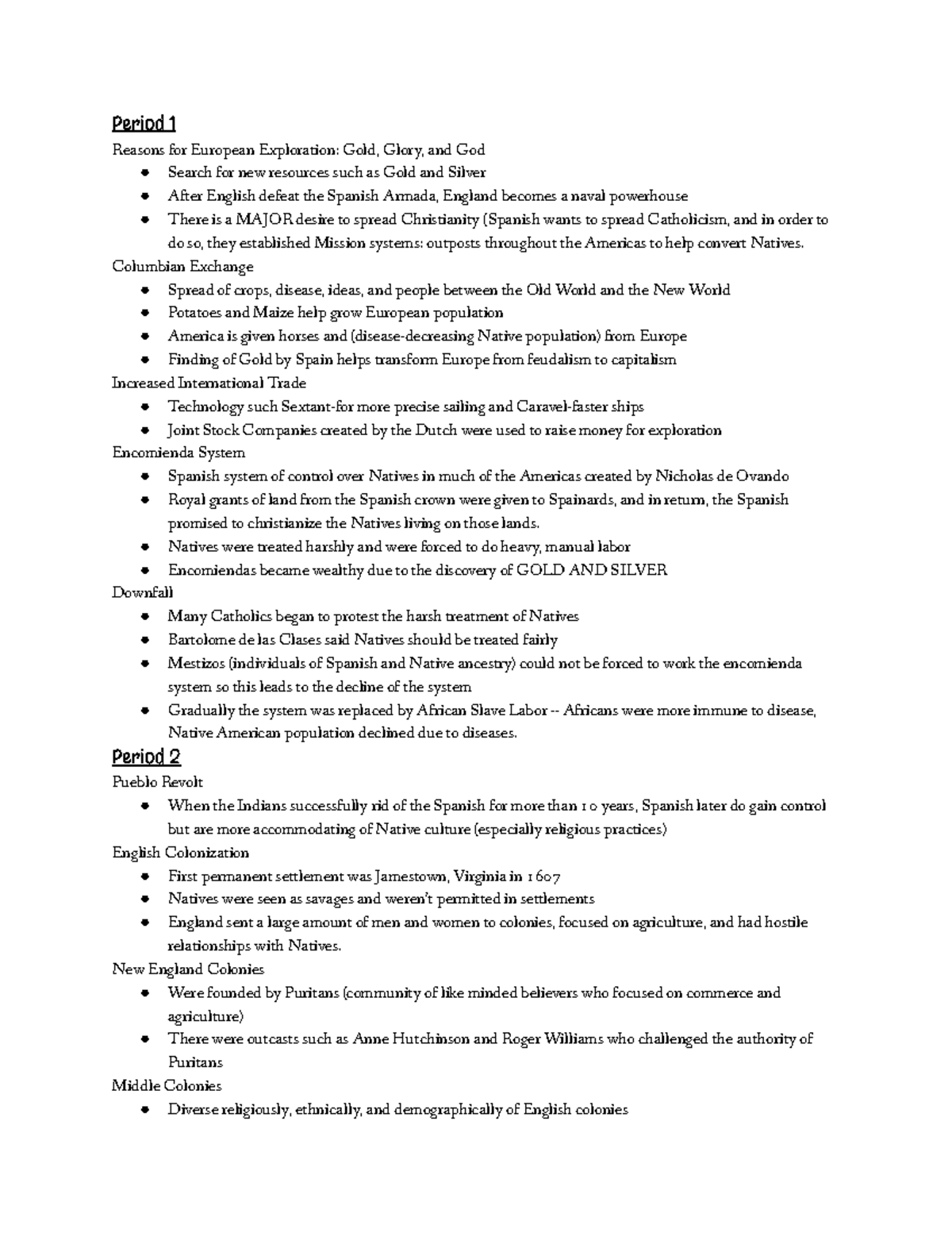 Apush review - 1-7 - Period 1 Reasons for European Exploration: Gold ...