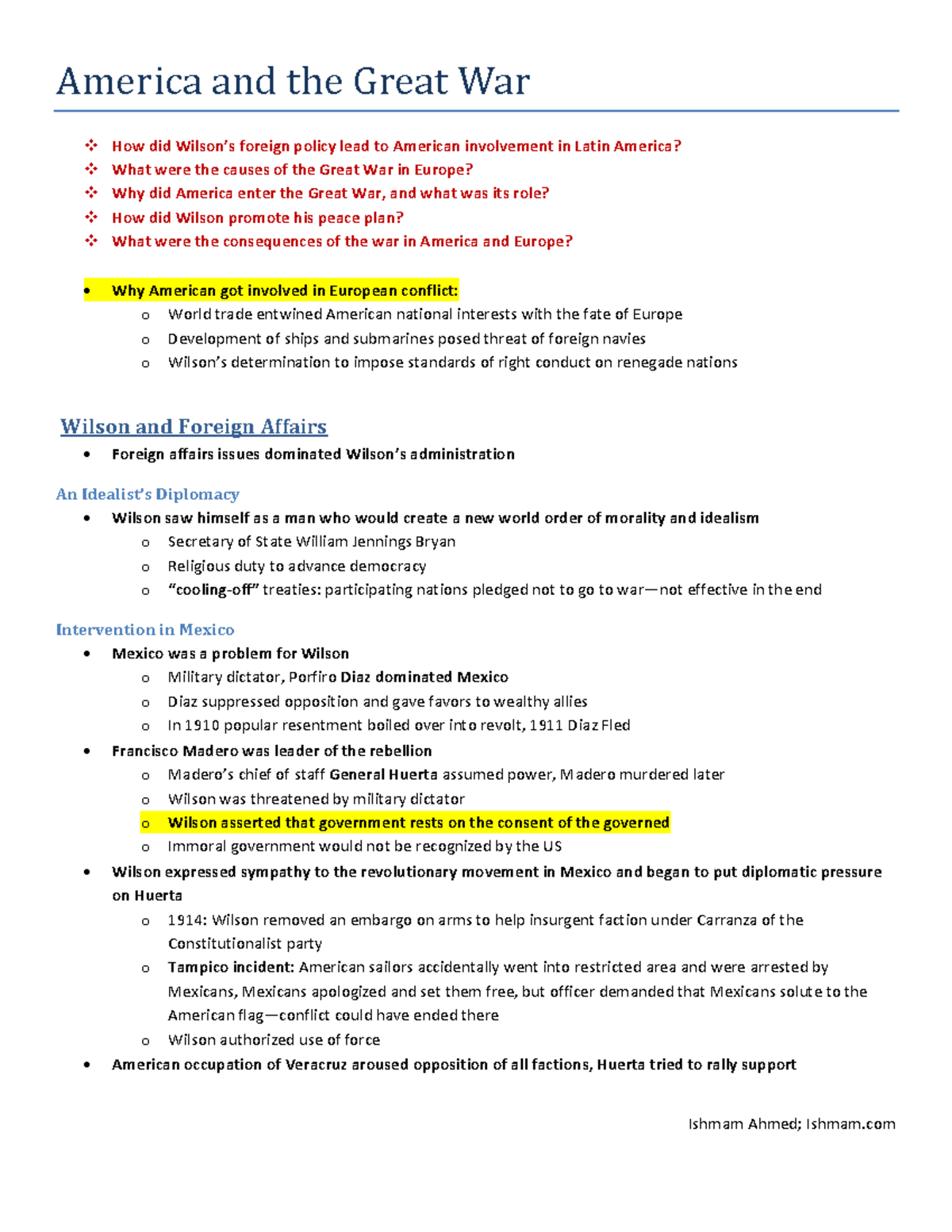 Chapter 25 - An outline discussing America and the "great war ...