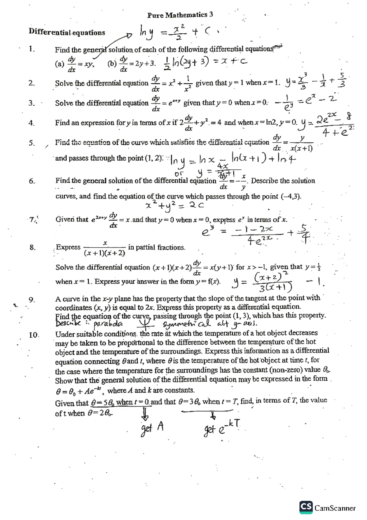 Examples Differential Equations - Pure Mathematics 3 Differential ...