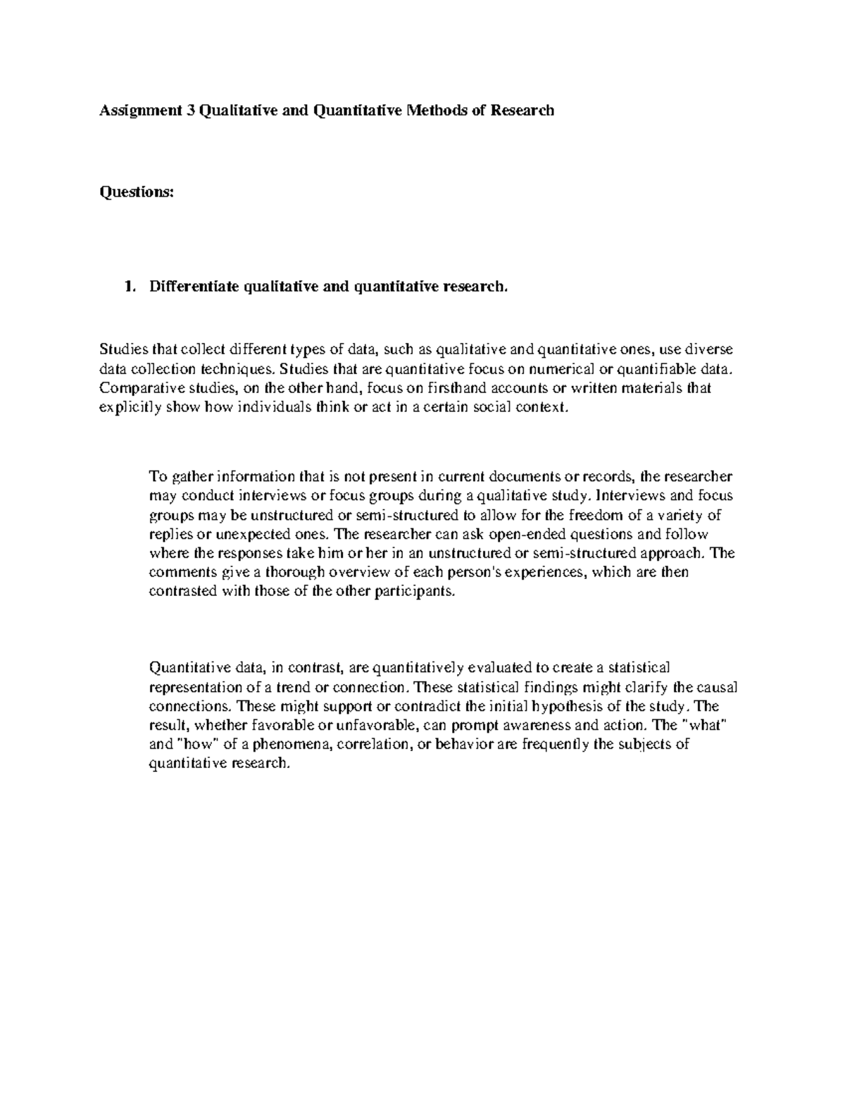 Assignment 3 Qualitative and Quantitative Methods of Research ...