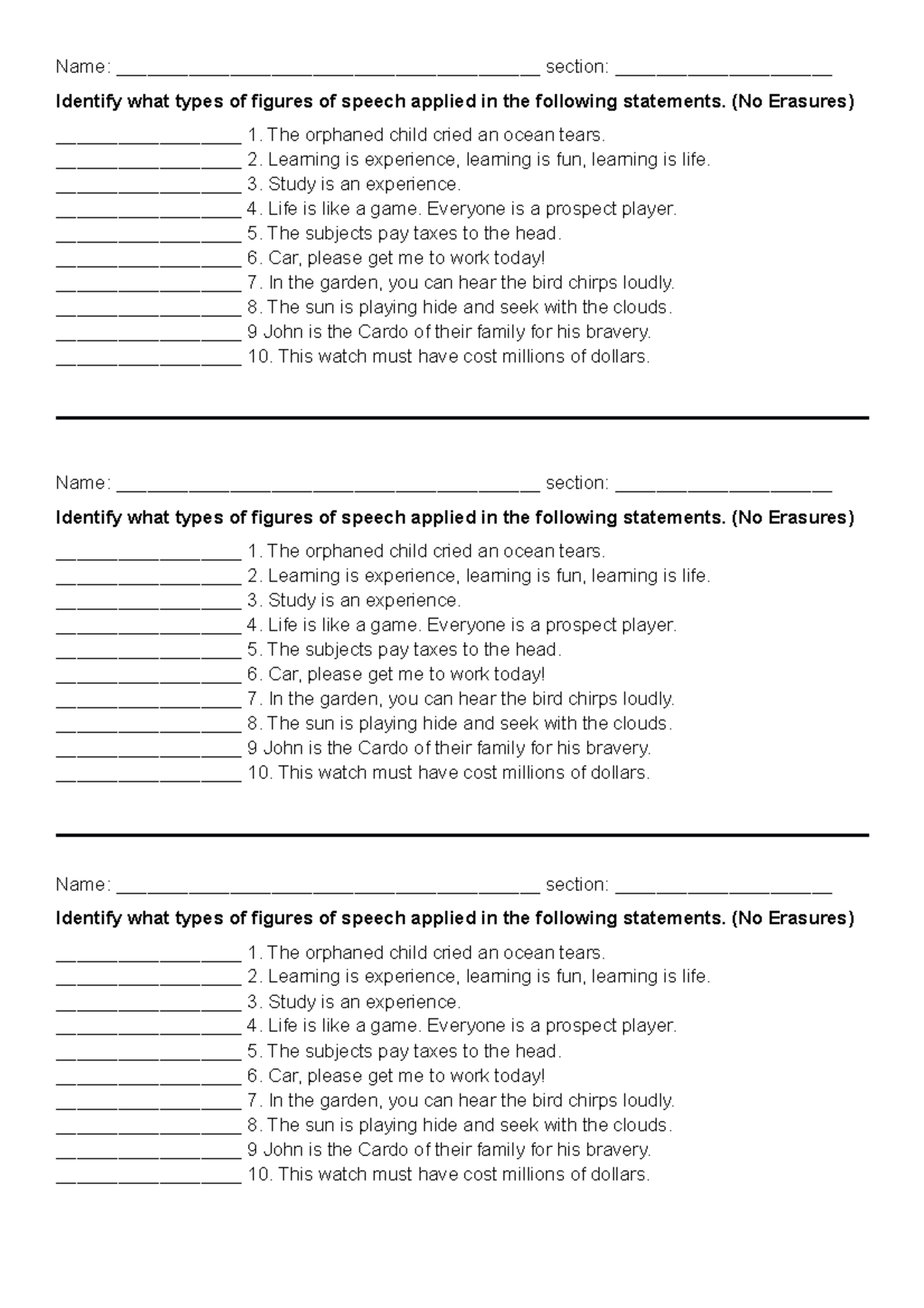 Figures of Speech Quiz - AAAA - Name ...