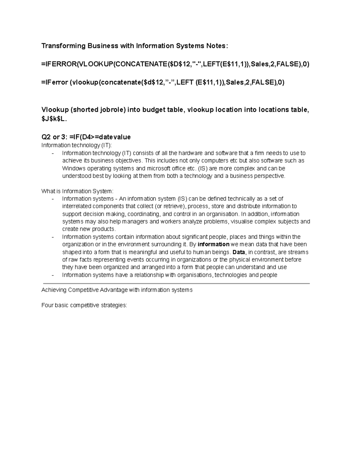 [BISM 1201]Transforming Business with Information Systems Notes ...