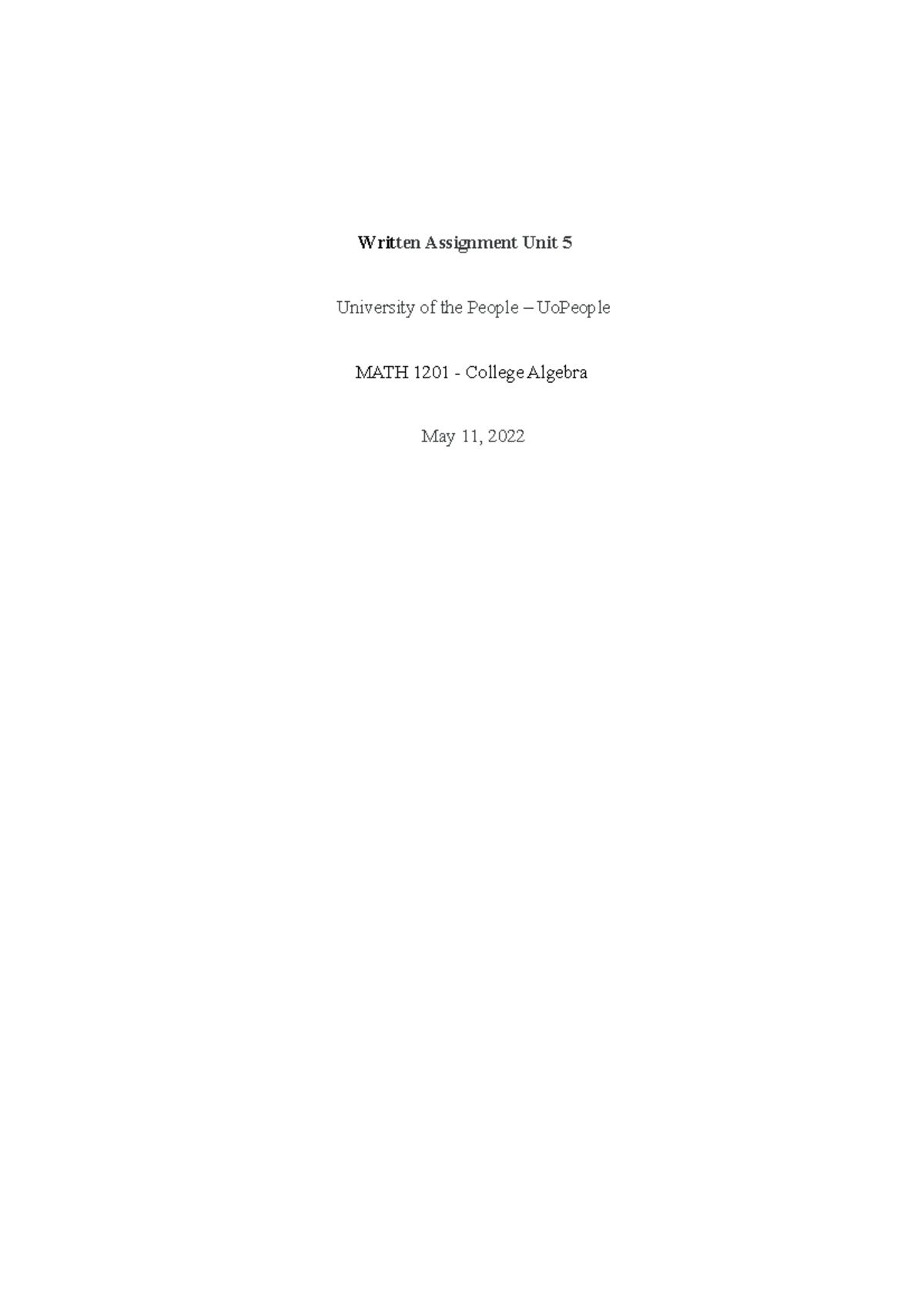Written Assignment Unit 5 Using The Compound Interest Formula A t