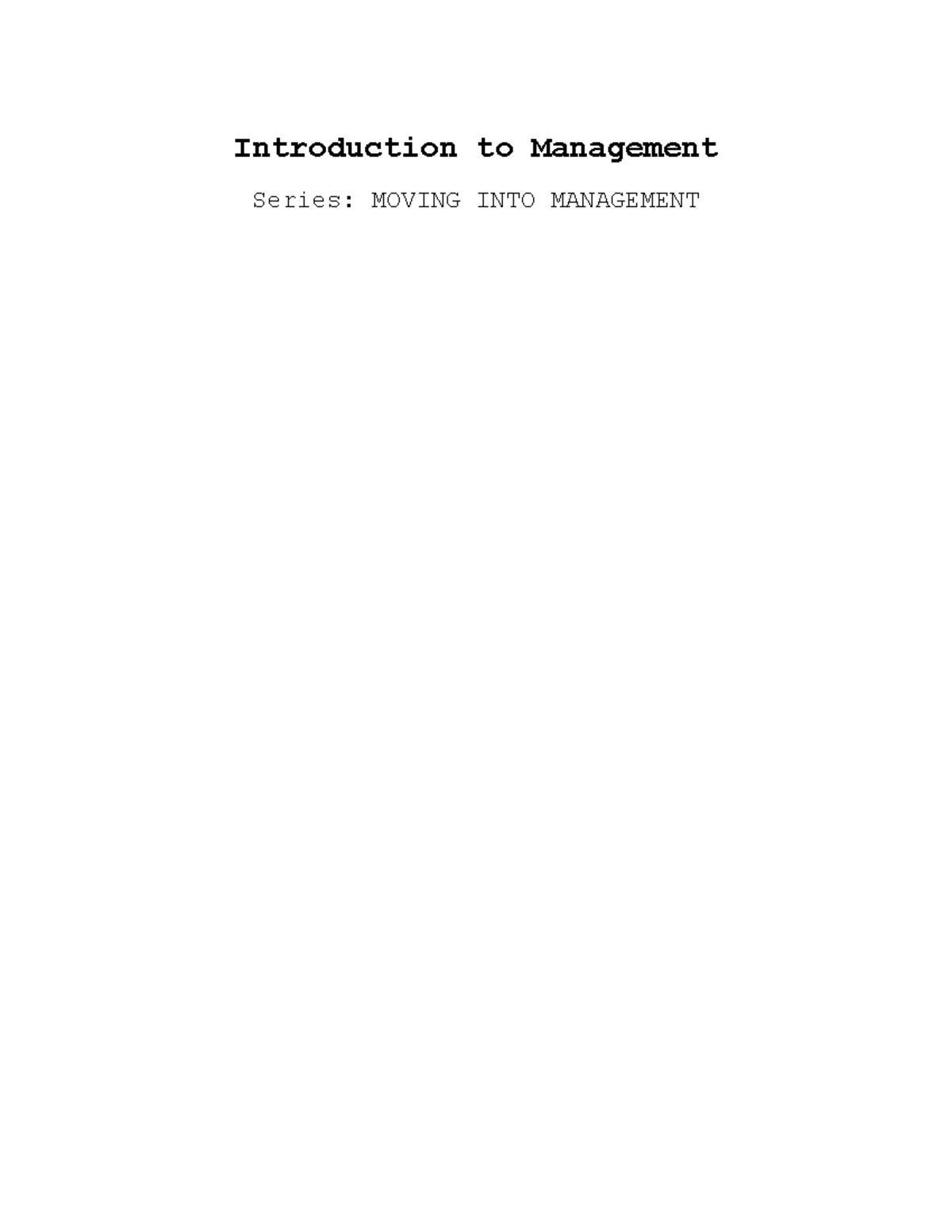 Introduction to Management 3 - Introduction to Management Series ...