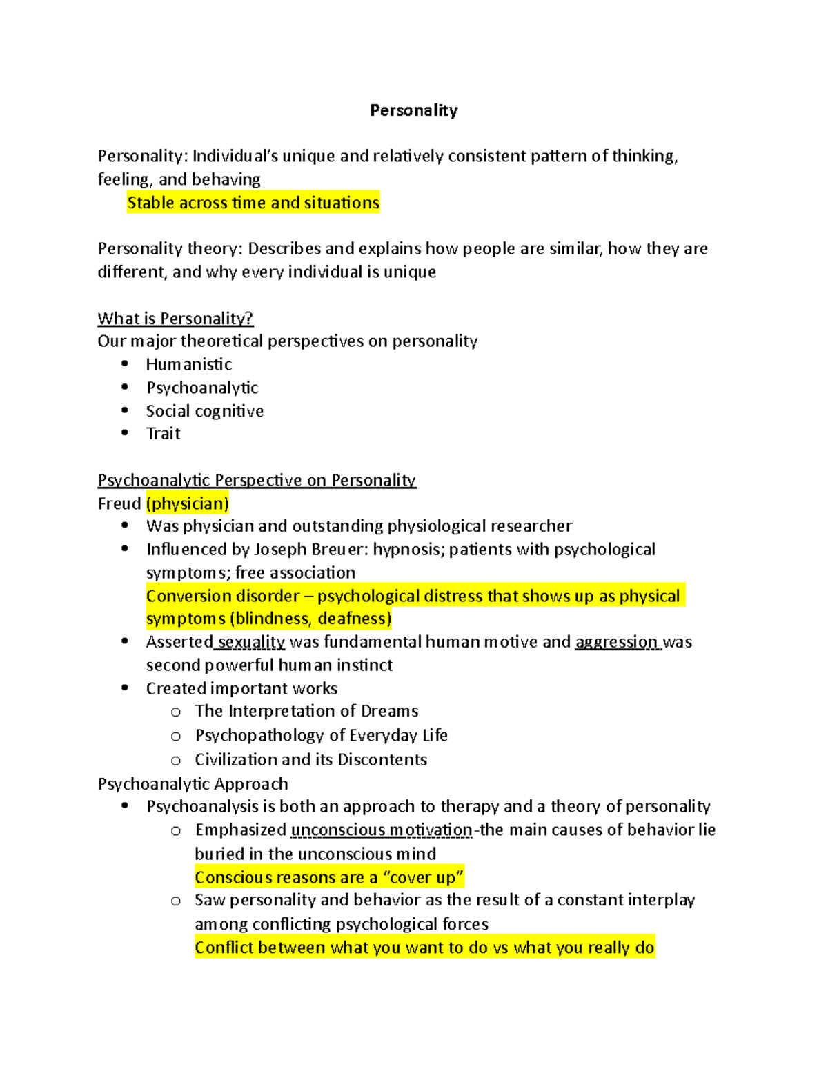 Personality - Lecture notes 21-22 - Personality Personality: unique and ...